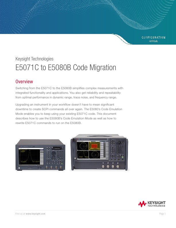 Keysight Technologies E5071C to E5080B Code Migration PDF Asset Page | Keysight